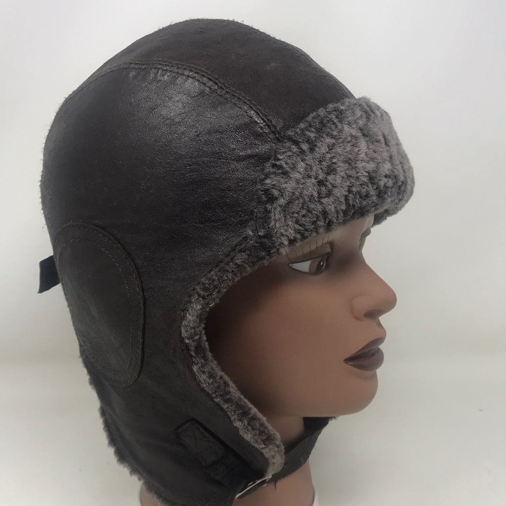 Vintage B-52 Aviator Leather Shearling S Pilot Cap - Gem